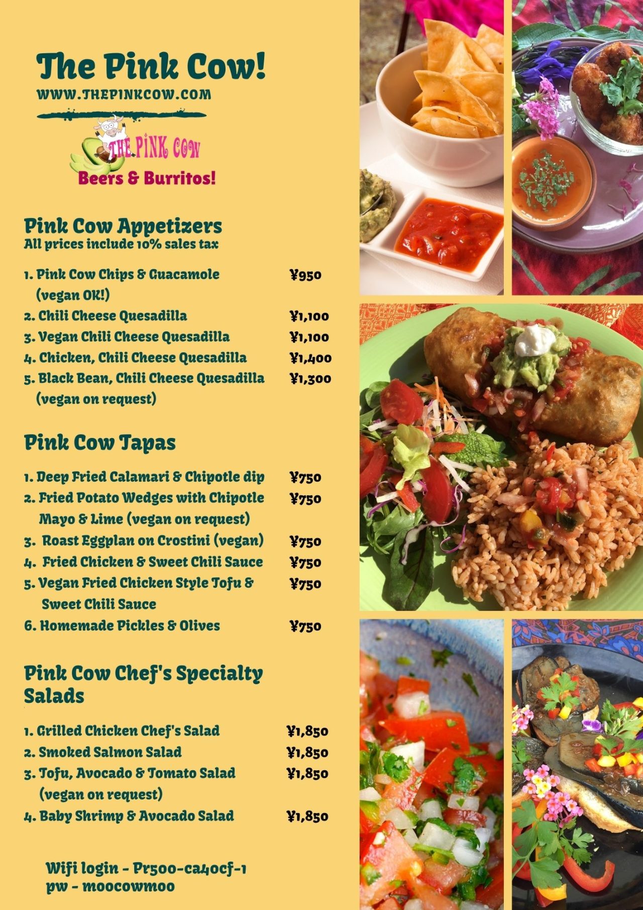 Menu - The Pink Cow - California Mexican Restaurant & Art Bar